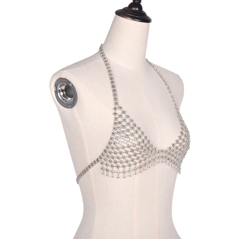 Womens Sexy Hollow Out Silver Chainmail Top Bra Bikini Chainmail