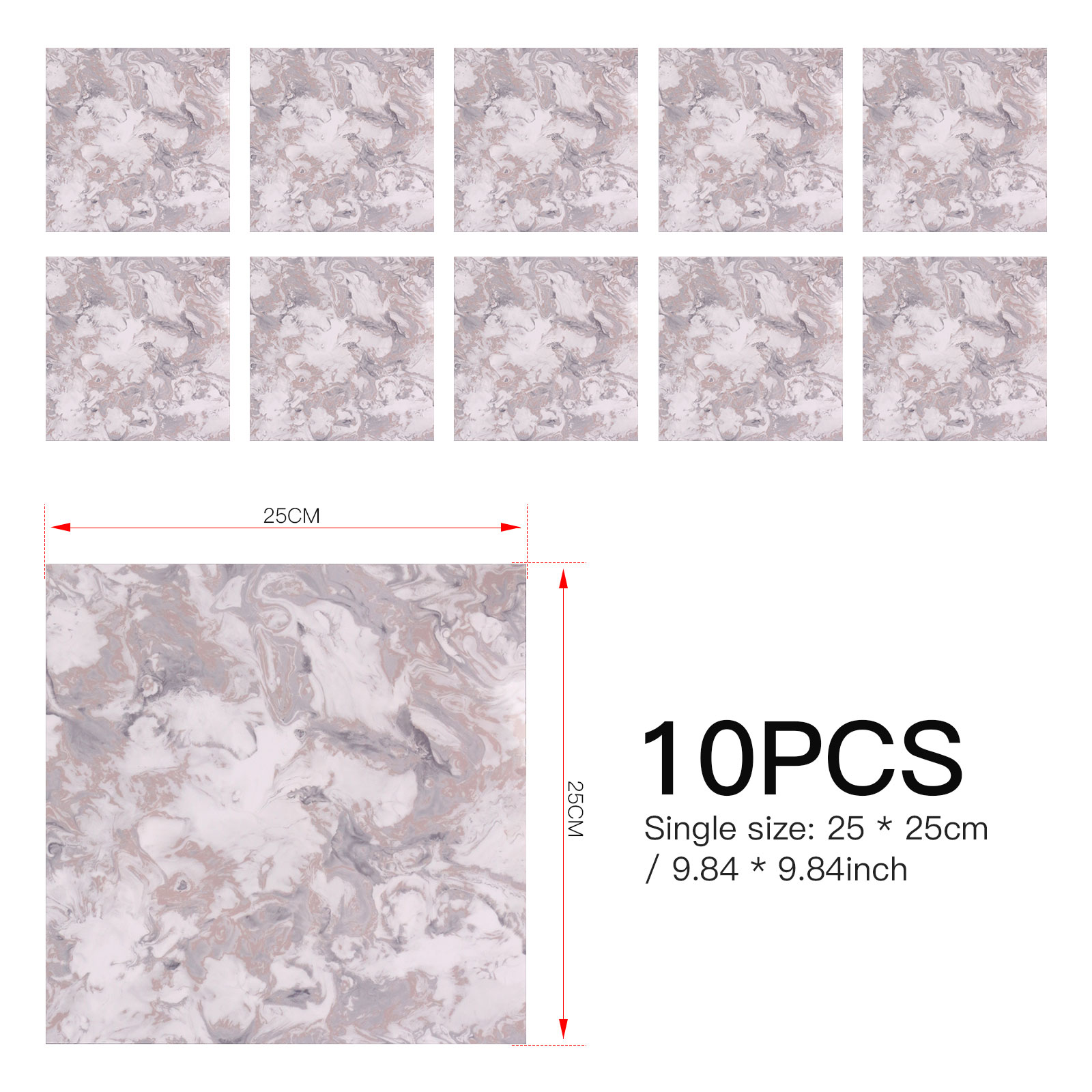 10x Mosaic Kitchen Tile Stickers Self-adhesive Glitter Sticker Marble ...