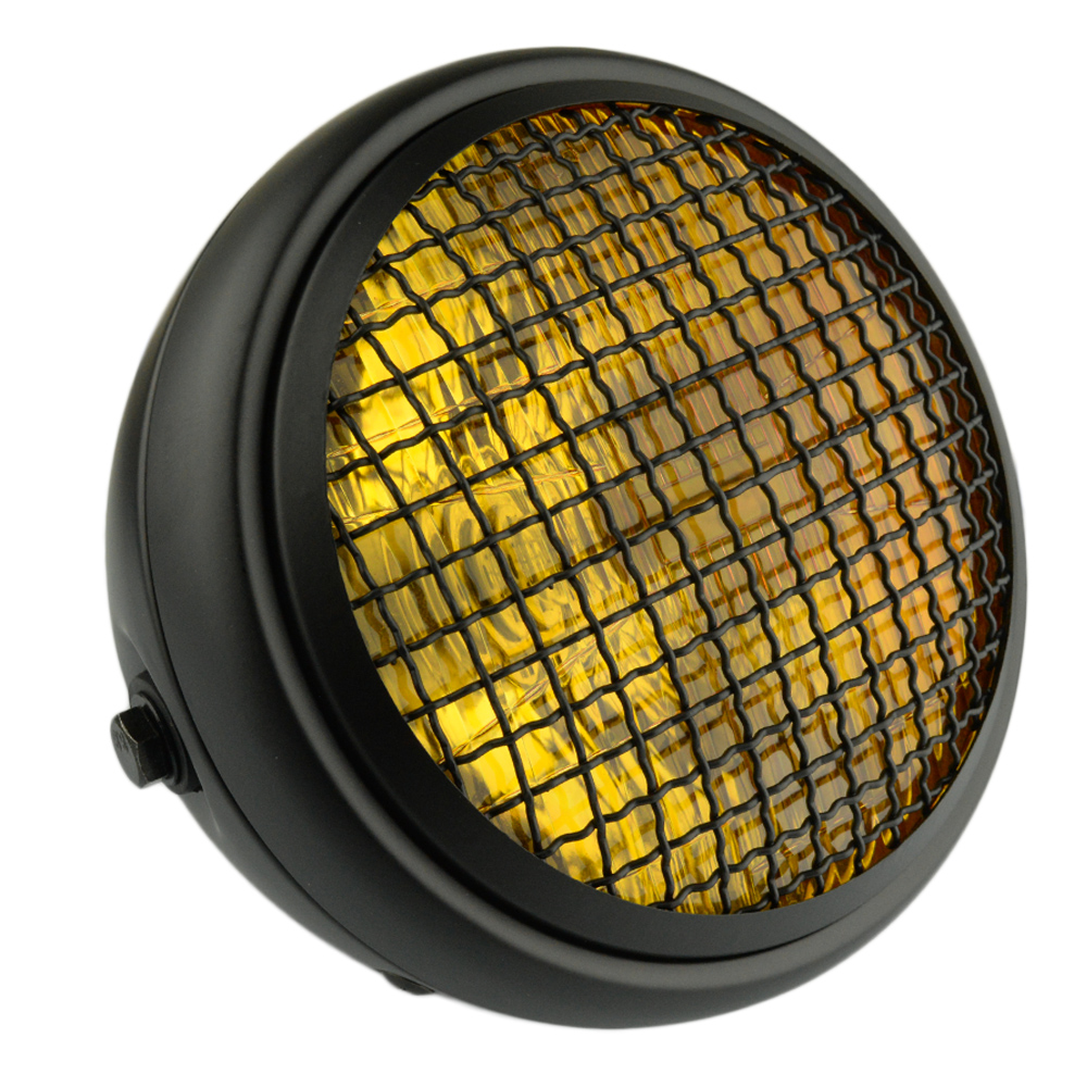 Motorcycle Amber 6.5”Headlight Lamp Grill Side Mount Bullet Chrome Cafe ...