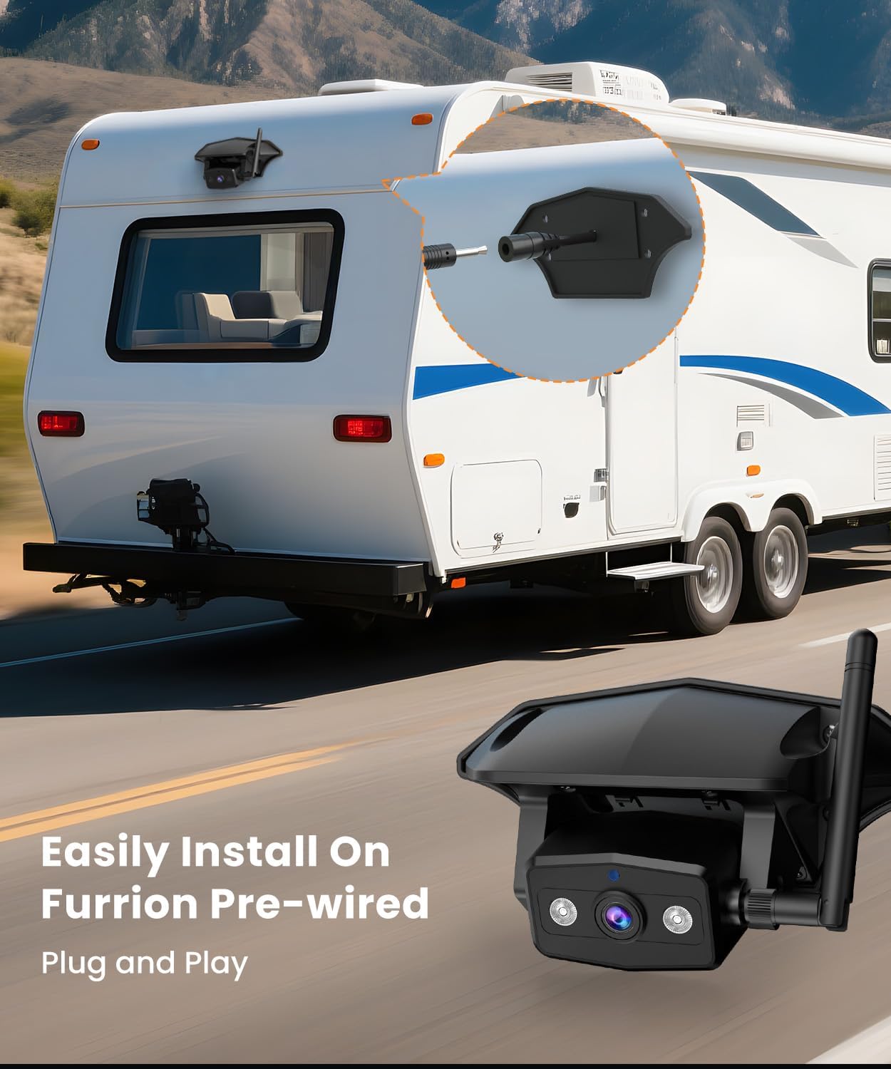 AUTO-VOX 1080P 7.2'' DVR Wireless Backup Camera for Furrion System Plug ...