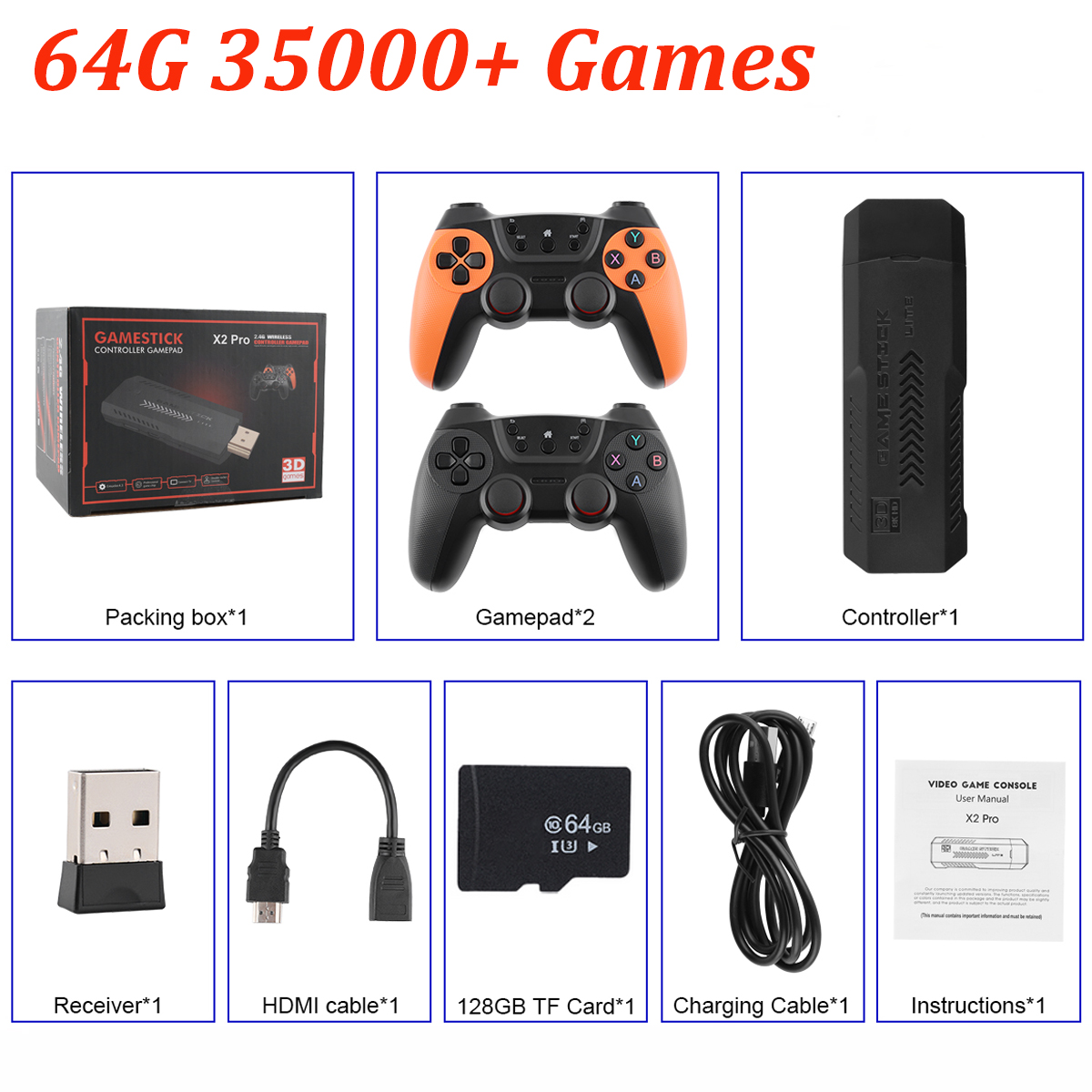 X2 PRO 128G 4K HD 3D Video Game Console Retro 41000+ Games 2 Wireless ...