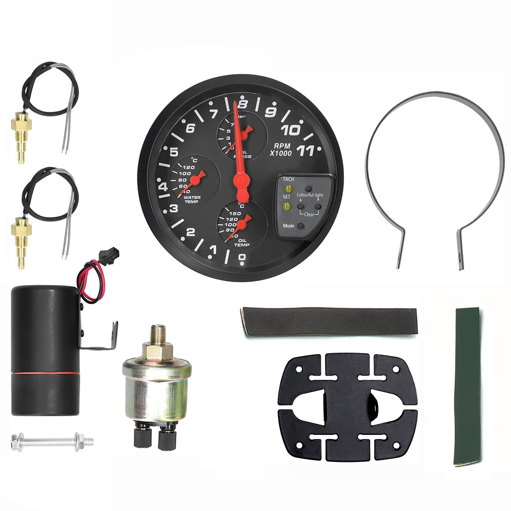 Universal Car Gauge Set Tachometer RPM Meter Water Temp Oil Temp Oil ...