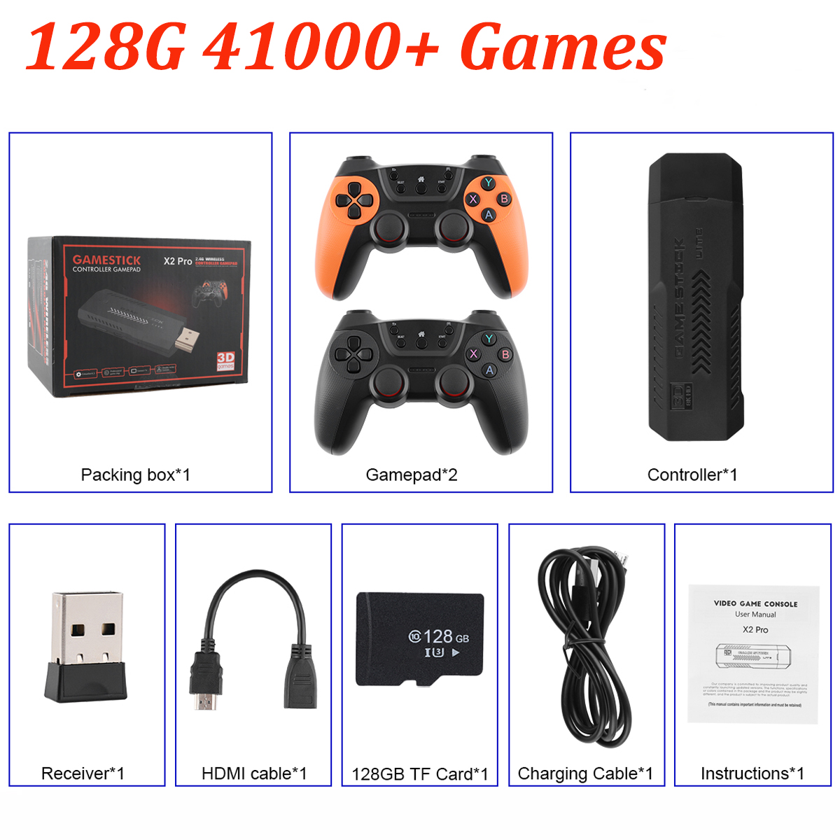 X2 PRO 128G 41000+ Games 4K Game Stick HD 3D Retro Video Game Console ...