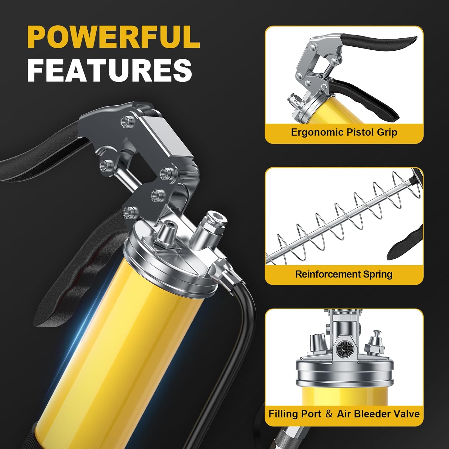 ariesapex 8000 PSI Heavy Duty Pistol Grip Grease Gun w 14oz Grease Gun ...