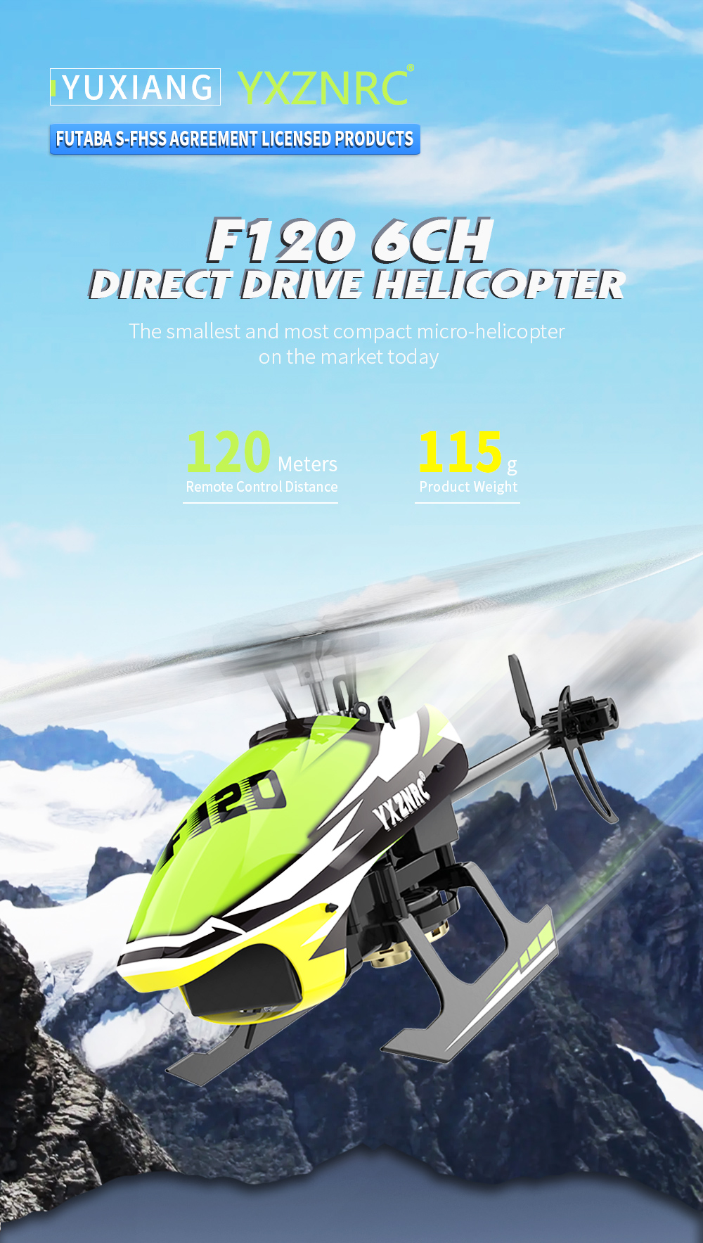 YXZNRC F120 3D 2.4G 6CH 6-Axis Gyro Direct Drive Flybarless YXZNRC F120 3D 2.4G 6CH 6-Axis Gyro Direct Drive Flybarless