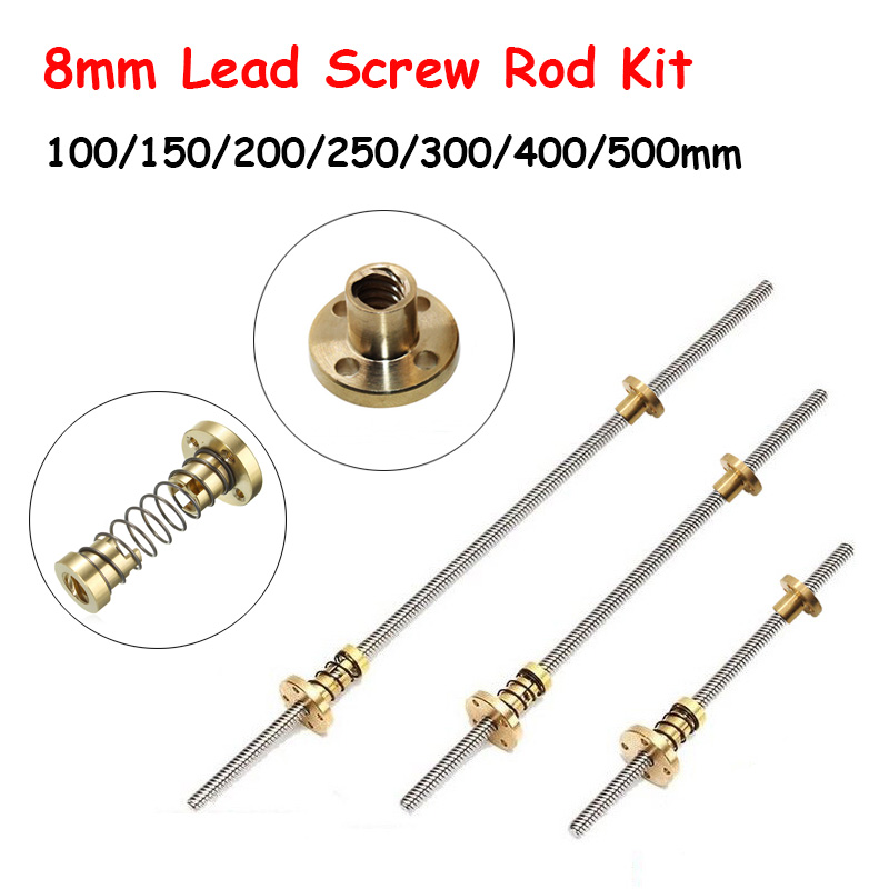 8mm Lead Screw Rod T8x2 Trapezoidal ACME With Brass Nut Anti-backlash ...