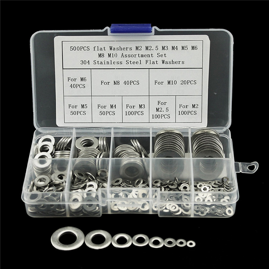 500PC Stainless Steel Flat Washers Assortment Kit For M2 M2.5 M3 M4 M5 M6 M8 M10 7321507959657 ...