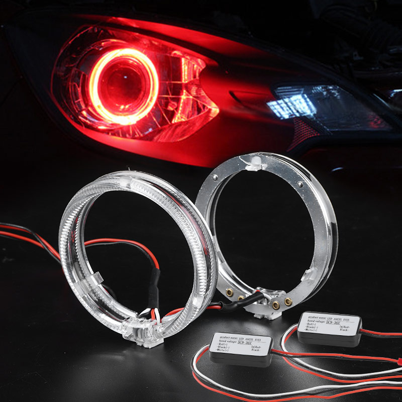 Pair 80mm LED Light Guide Red Angel Eyes Halo Rings for Car Headlights ...