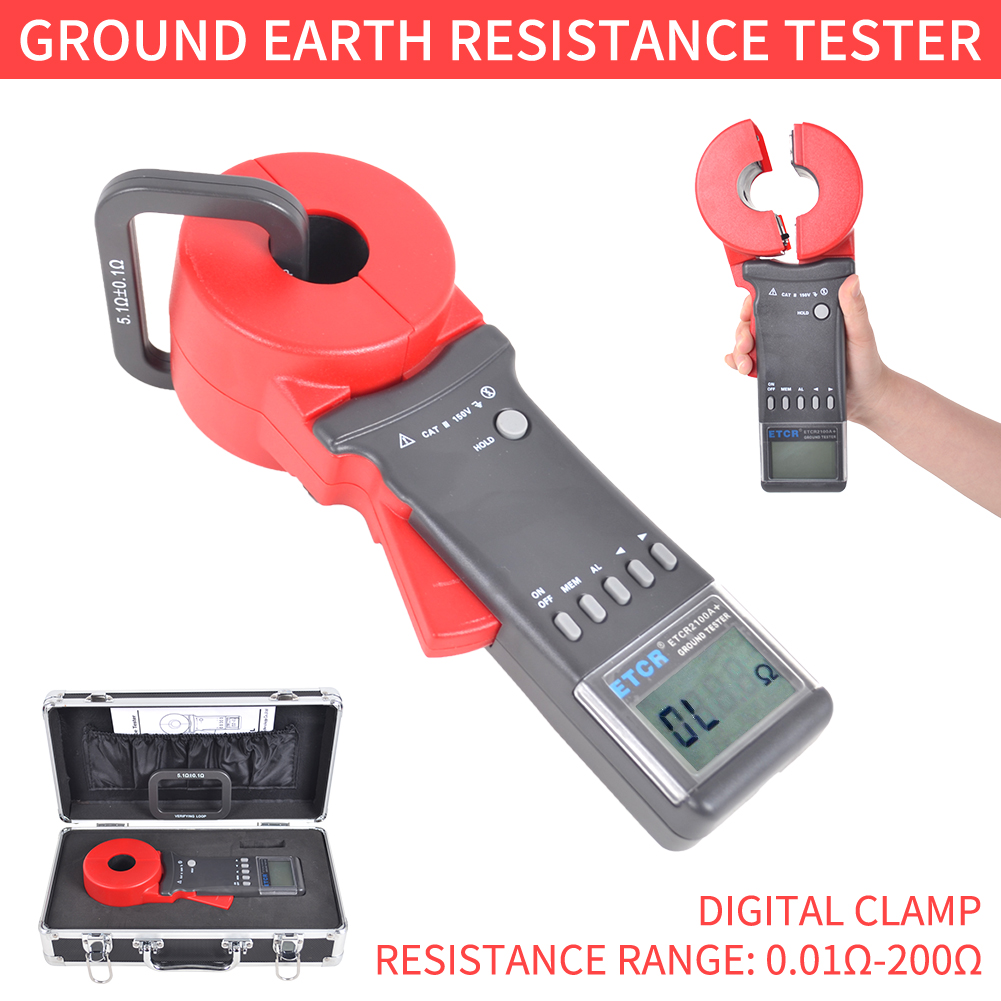 Clamp Ground Earth Resistance Tester Meter 0.01 to 200 Measuring Range ...