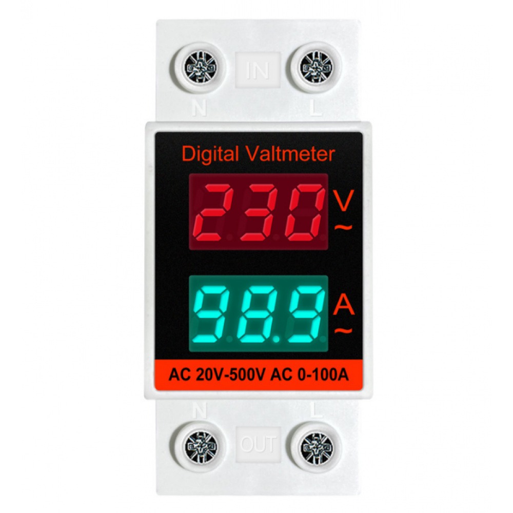 Voltage Current Meter Digital DIN Rail Meter - AC 80-500V 100A Voltage ...