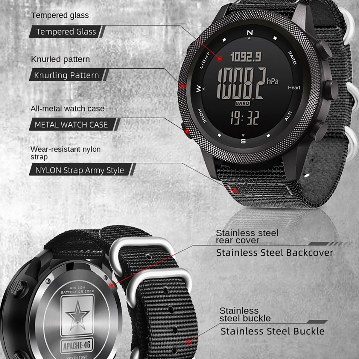 Men Outdoor Sport Tactical Smart Watch Altimeter Barometer Compass ...