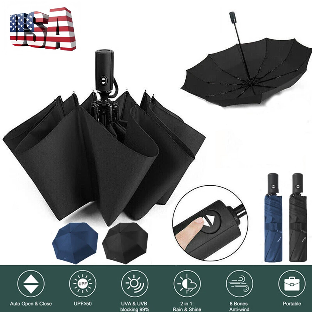 Umbrella Large J Handle Long Umbrella Windproof Automatic Travel Umbrella