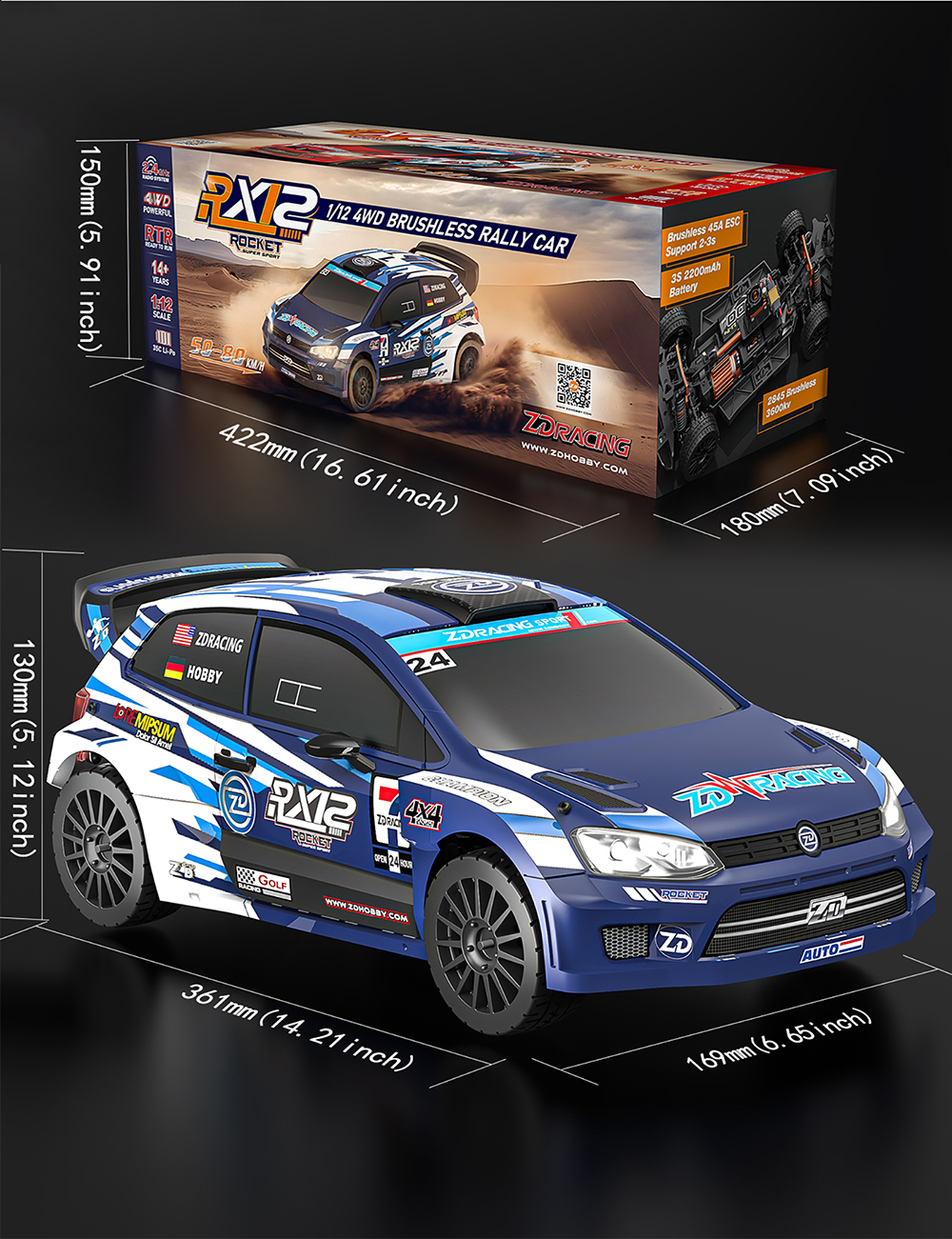 ZD Racing RX12 RC Car 1/12 4WD 2.4G 70KM/H Brushless Motor Dirft Rally ...