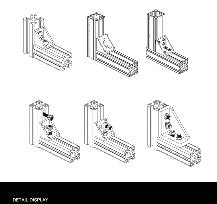 L Shape 20/30/40/60/80 Aluminum Right Brace Corner T Slot Angle Bracket ...