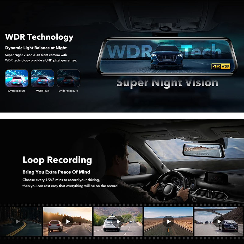 WOLFBOX M40Lite 10" Smart Car DVR Camera Rear View Backup Mirror Dash ...