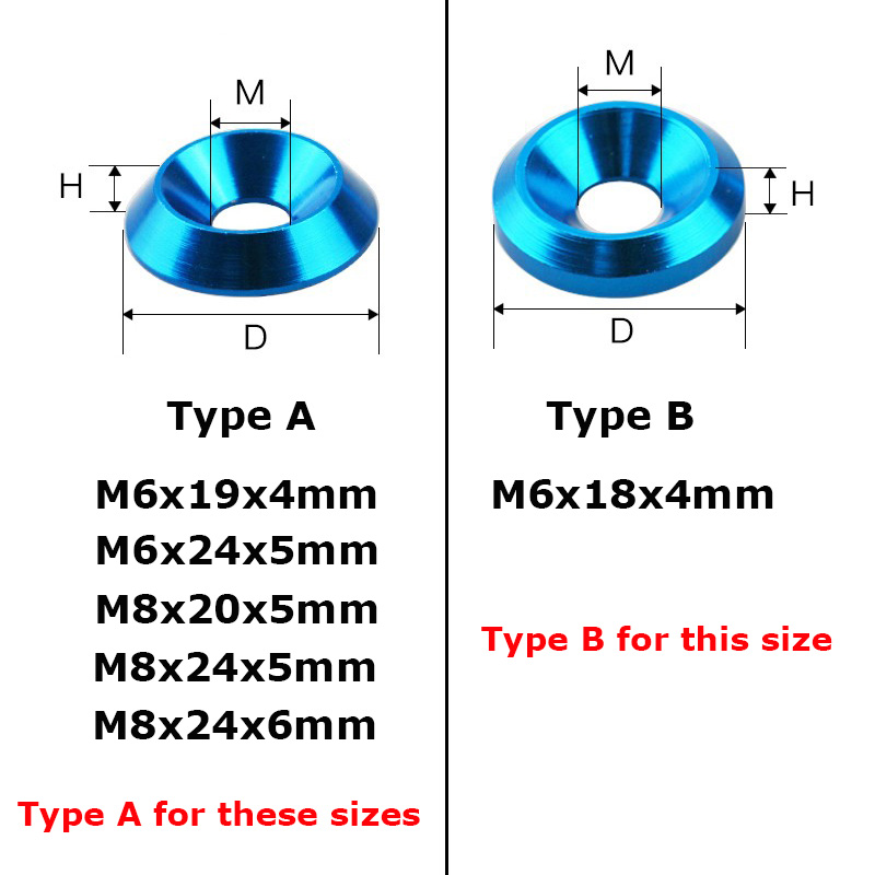 Colorful Anodised M6 M8 Aluminum Countersunk Fisheye Concave Washers ...