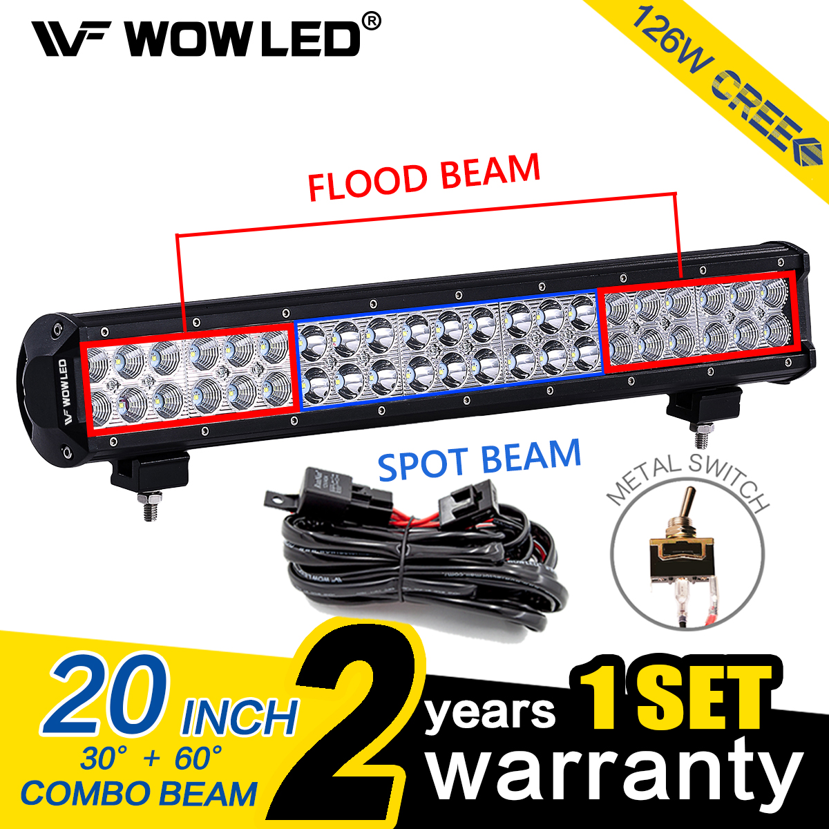 WOW - 20 Inch 126W CREE LED Spot Flood Work Roof Light Bar Offroad ...