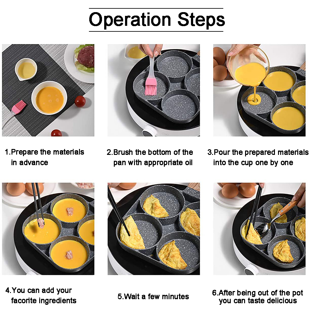 4 Hole Non Stick Frying Pan For Kitchen Pancake Maker Mold Cooking Egg ...