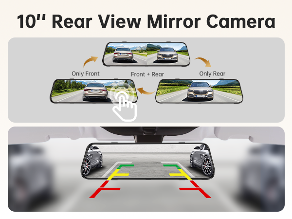Rear View Mirror Dash Cam 10"Full Touch Screen WiFi 1080P Front and ...